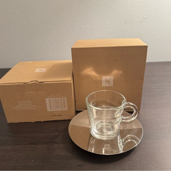 Nespresso | Kitchen | Nespresso Glass Espresso Cup With Silver Saucer ...